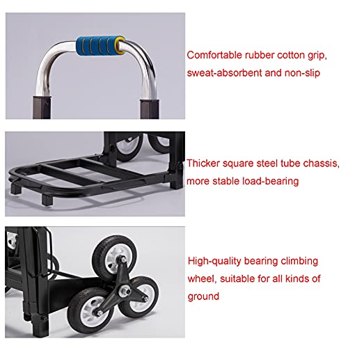 Generic Hand Trucks Heavy-Duty Steel Stair Climbing Cart, Folding Hand Truck, Multifunctional Trolley, 6-Wheel Solid Rubber Wheel Transport Cart, 100kg Load Capacity