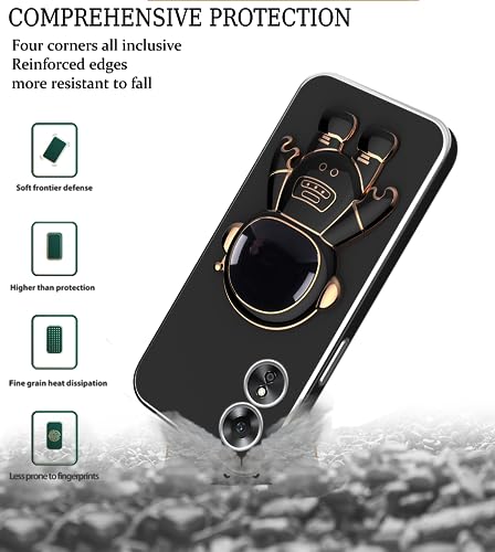 Jancyu for Oppo A17 Case Silicone with Space Astronaut Kickstand, Shockproof Phone Case Oppo A17 with Cute Loopy Cover for Women with Design (Black)