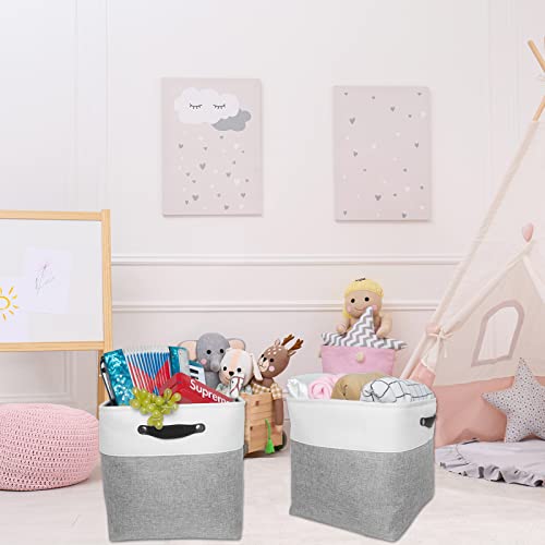 JANFOUR Cube Storage Bins,13 Inch Storage Baskets for Organizing Shelves Linen Closet Nursery,Fabric Cubes Basket with Handles for Toys Clothes,Basket with 4 Basket Bin Labels…