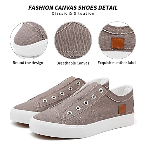 Women's Slip on Shoes Non Slip Canvas Shoes Fashion Canvas Sneakers Low Top Casual Shoes(Grey-US9)