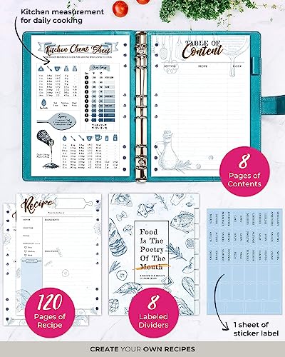 molekaus Recipe Book ,Blank Recipe Book to Write in Your Own Recipes,Recipe Notebook for Family Cooking, Removable Hardcover 7" x 10"Recipe Journal with 160 Pages-green