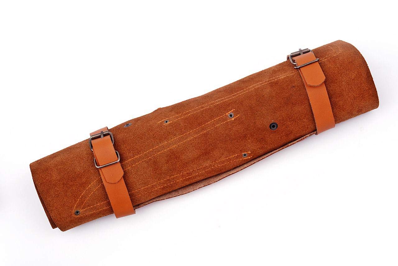 HM-(Brown) Custom Made Damascus Steel #6 Pcs of Professional Utility Kitchen knives Set Comes with Sweet Leather Roll Kit (3712)