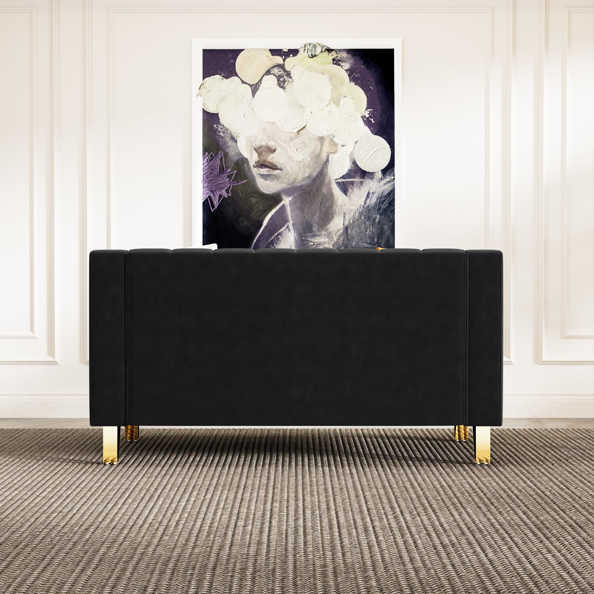 Mid-Century Modern 3 Seater Sofa Couch 82" Blue Velvet Sectional Sofa with Gold Legs and 3 Throw Pillows Large Upholstered Deep Seat Comfy Couch Sofa for Living Room Office Apartment Small Space