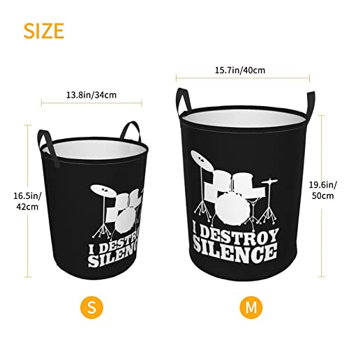 I Destroy Silence Drums Torage Basket Large Round Laundry Basket With Handles, For Clothes Storage Bathroom Laundry