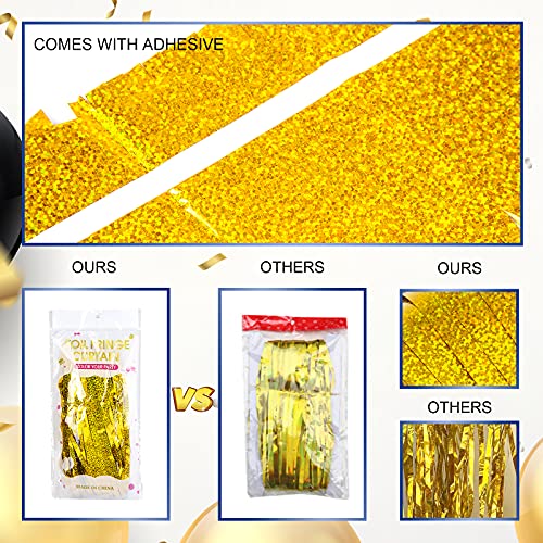 LOLStar 3 Pack Gold Photo Booth Props,3.2 X 8.2 ft Laser Rain Gold Foil Fringe Curtains,Photo Booth Backdrop Streamer Backdrop for Birthday,Wedding,Engagement,Anniversary Party Decorations