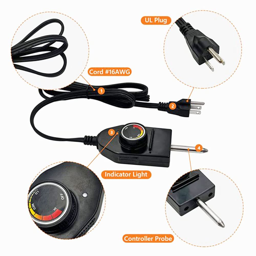 DONSIQIZZ Adjustable Controller Thermostat Power Cord for Masterbuilt Smokers MB20070210 MB25075517, Thermostat Analog Control Probe Cord Fits for Most Electric Turkey Fryers and Heating Elements