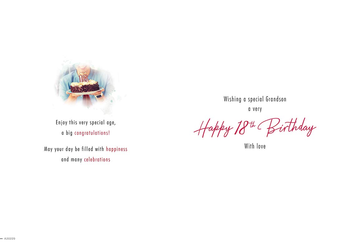 Piccadilly Greetings Traditional Milestone Birthday Card Age 18 Grandson - 9 x 6 inches -