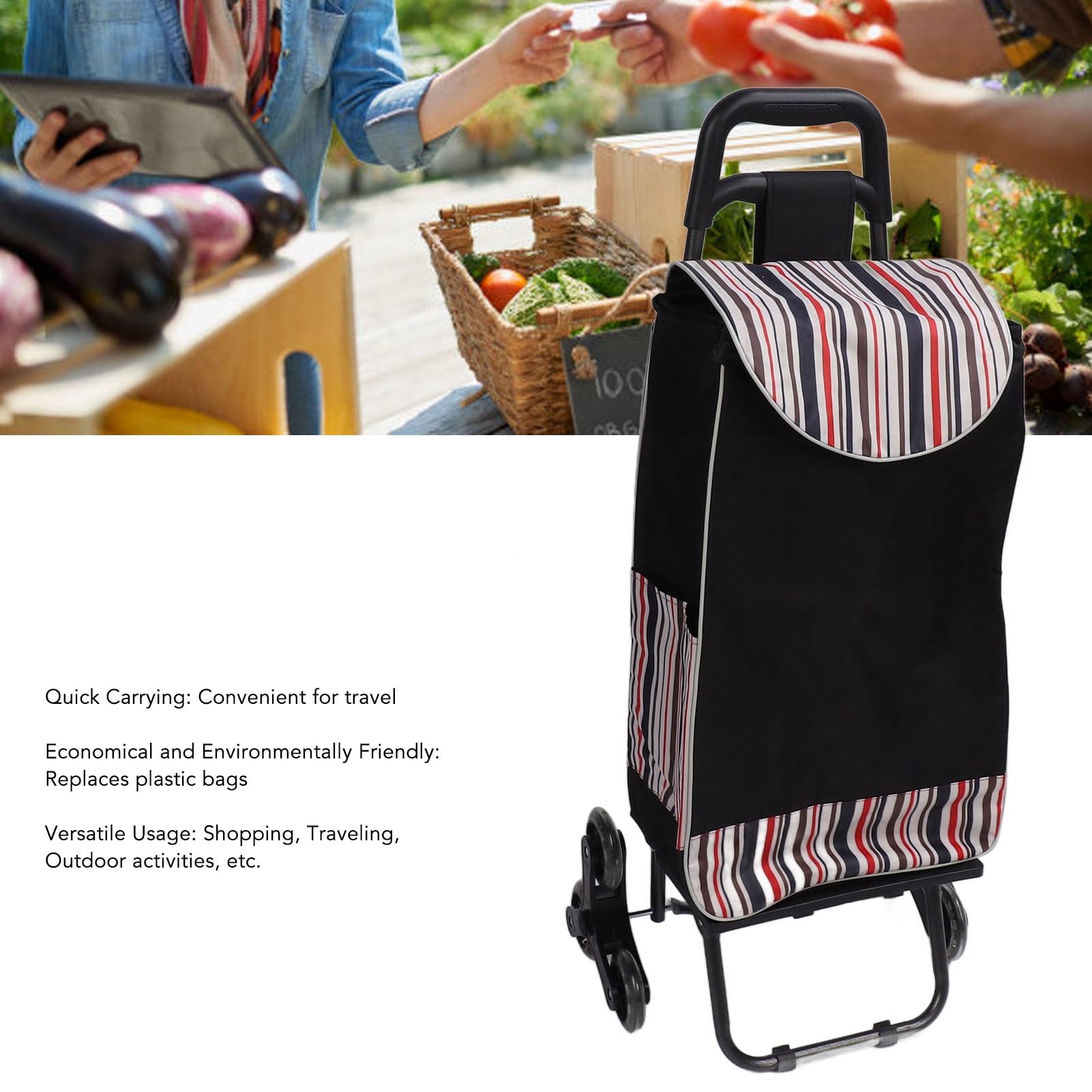 Generic Hand Truck, Easy to Push Wheel Shopping Cart with Bag for Moving (Black Strip), Genericha42kxy1gn-12