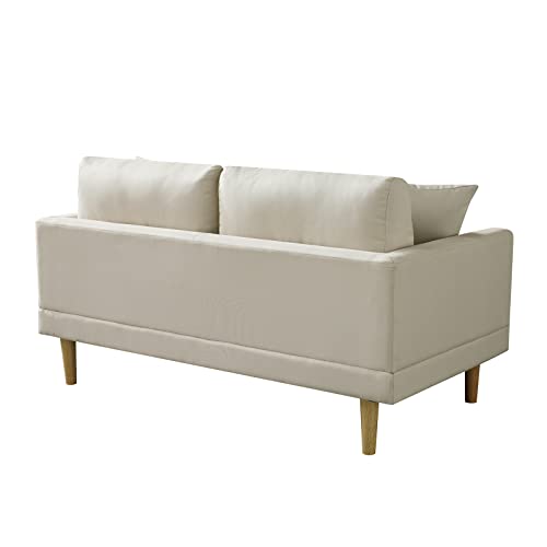 Husbedom 59" Loveseat Sofa, Modern Small Couches for Small Spaces, Living Room, Bedroom, Apartment, Dorm, with Throw Pillow, Beige