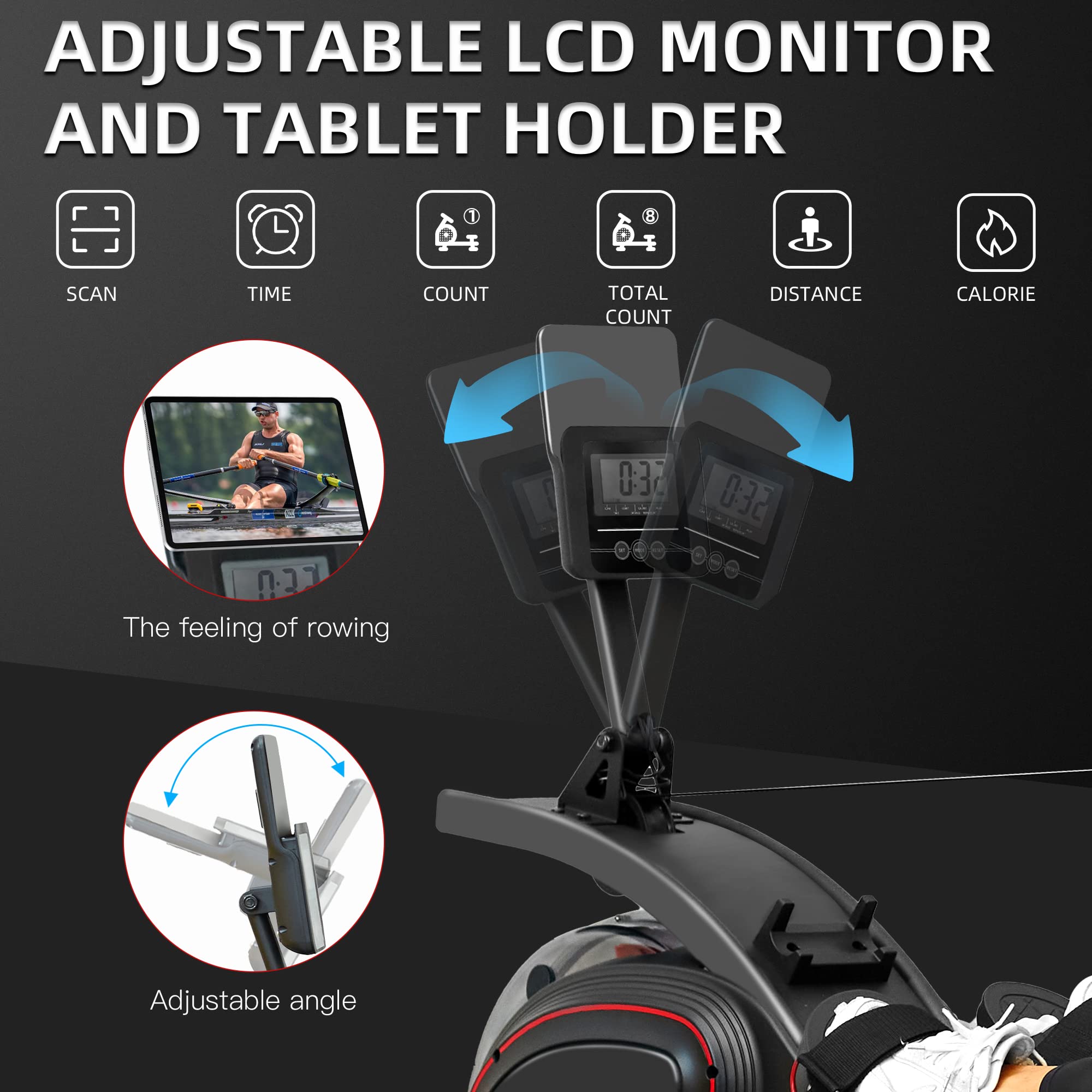 ETONSUNNY Water Rowing Machine, Vertical Tank Water Rower Machine with Bluetooth Fitness APP, Support 330 LBS Weight with LCD Monitor Rowing Machine for Home Exercise Training