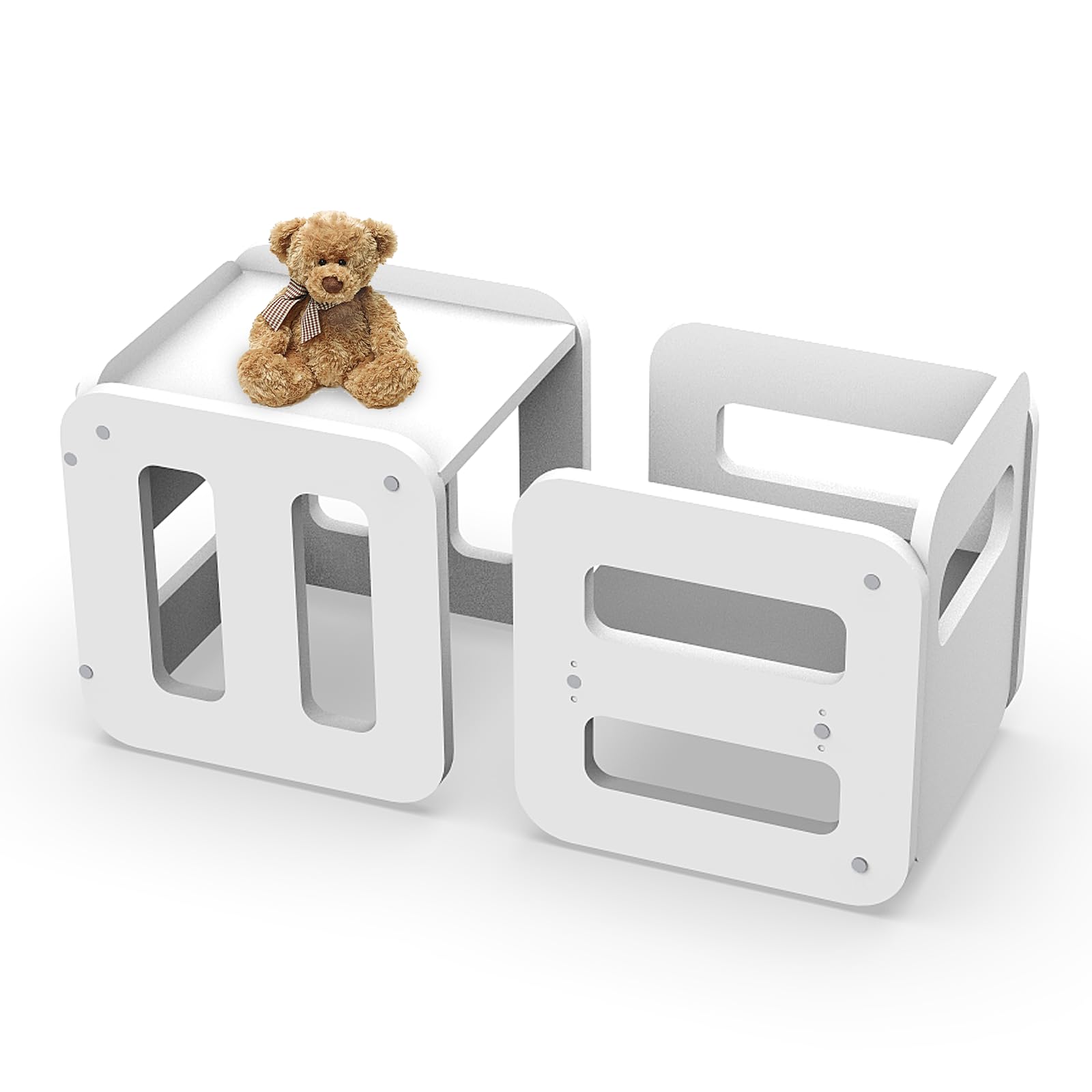 icnjdMopclean Montessori Weaning Table and Chair Set-Toddler Table and Chair Set, Solid Wooden Weaning Toddler Dinner Table and Chair Set for Eating, Step Stool, Reading, Snack Time