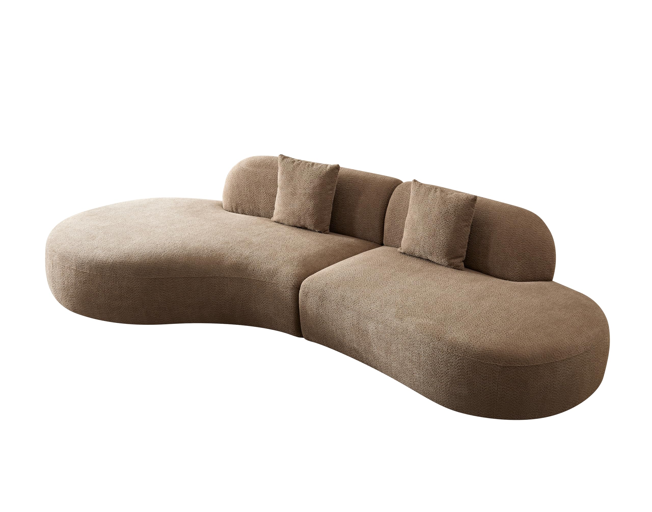 HAMORESPACE 135‘’Curved Sectional Sofa, Multiple Seating Positions, Fabric Upholstery Couch for with Pillows for Living Room Office,Apartment (Camel,Left-Facing)