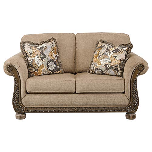 Signature Design by Ashley Westerwood New Traditional Loveseat with 2 Accent Pillows, Brown