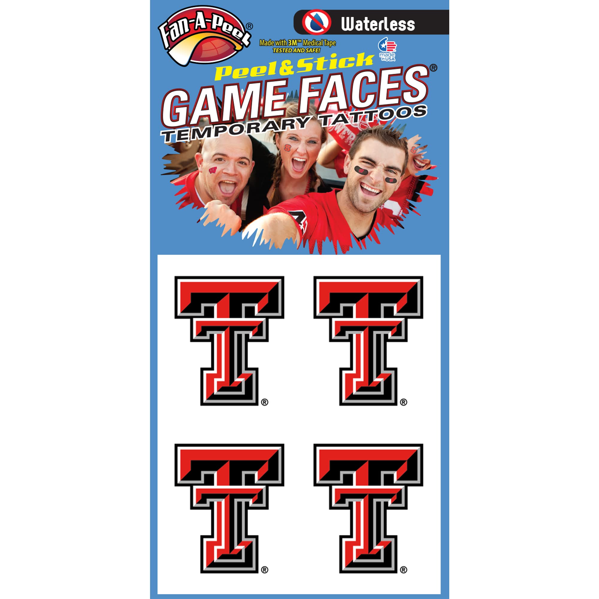 Fan-A-Peel Texas Tech Waterless Temporary Tattoos - Hypoallergenic Peel and Stick Waterproof Temporary Tattoos