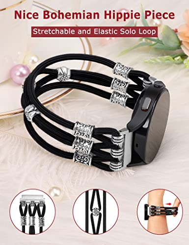 W-RARA Beaded Bracelet Compatible with Samsung Galaxy Watch 6/5/4/Active 2 40mm 44mm/Watch 5 Pro 45mm/Watch 6 Classic/Watch 3 41mm Bands, 20mm Premium Nylon Stretchy Boho Solo Loop Strap for Women
