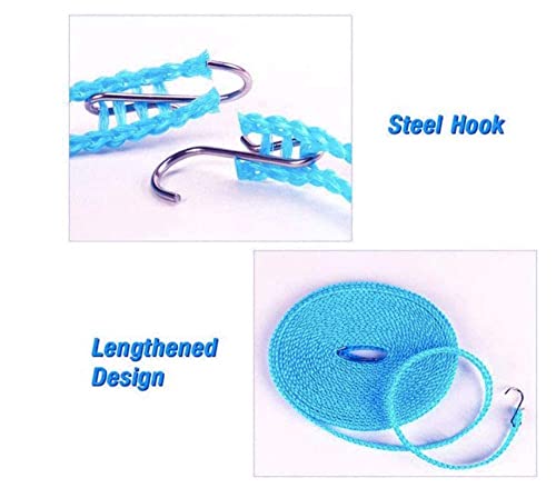 Long Compact Lightweight Camping Hiking Travel Portable Adjustable Rustproof Non-Slip Laundry Hanger Clothesline 16.5' Feet w/ Bonus Plastic Clothes Clips and Mesh Zipper Pouch