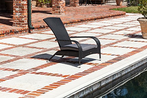 Patio Sense 62430 Coconino Wicker Chair All Weather Lightweight Durable Adirondack Style Chair Grey Outdoor Cushion Included - Black
