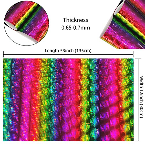 HYANG Holographic Geometry Geometry Iridescence Rainbow PU Faux Leather Sheets 1 Roll 12"X53"(30cmX135cm), Faux Leather Very Suitable for Crafts Making Leather Earrings, Bows, Handbag ,Sewing