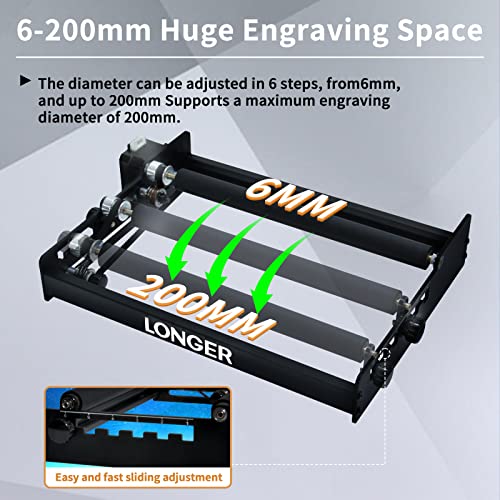 Longer Laser Engraver Rotary Roller, a Good Partner for Laser Engraving Machine, Y-axis Laser Engraver Attachment 360° Rotation, 6-100mm Engraving Space, Compatible with Other Brands of Engraver