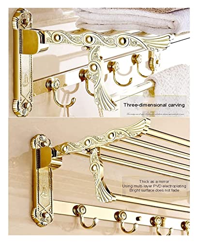 Towel BAR Rack Bathroom Towel Rack Wall Mounted Towel Holder,Bronze Bath Towel Rack,Bathroom Movable Rack Towel Rack with Towel Bars and 4 Hooks,Stainless Steel Bathroom Towel Shelf/Color/Gold (Color