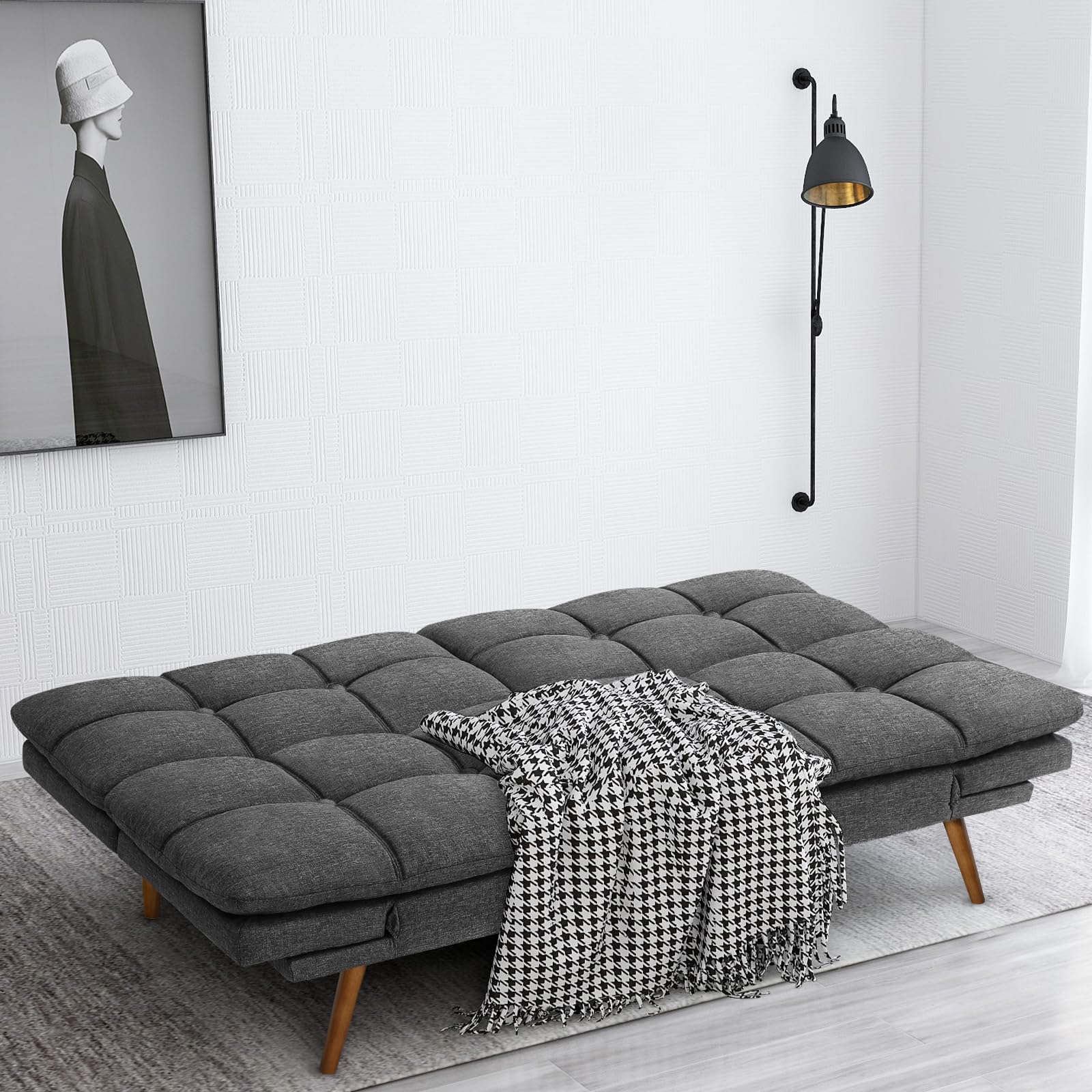 IULULU Futon Sofa Bed, Modern Convertible Sleeper Couch Daybed with Adjustable Armrests for Studio, Apartment, Office, Small Space, Compact Living Room