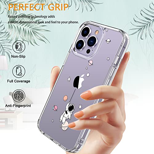 LUHOURI iPhone 14 Pro Max Case with Screen Protector, Clear Fashion Designs Protective Phone Cover for Women Girls, Slim Durable Phone Case for iPhone 14 Pro Max 6.7" Astronaut in The Space