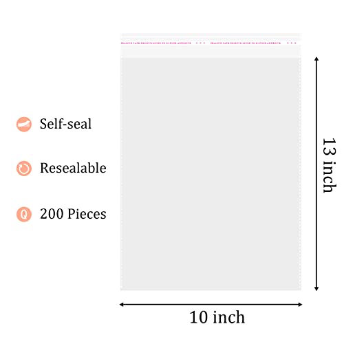 Morepack Large Self Sealing Cellophane Bags Self Adhesive,10x13 Inches Clear Resealable Cellophane Plastic Bags for Packaging Clothes, T-Shirts, Pants,200Pieces
