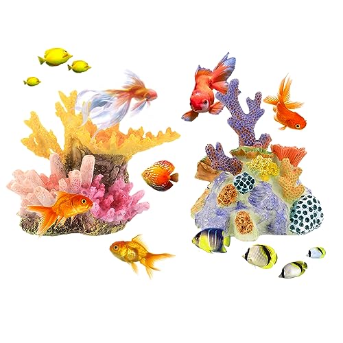 HyzaPhix 2PCS Artificial Coral Reef Decorations Realistic Aquarium Plants Colorful Fish Tank Ornament for Fish Tank Accessories, Aquarium Landscape Decor, Resin (Coral)