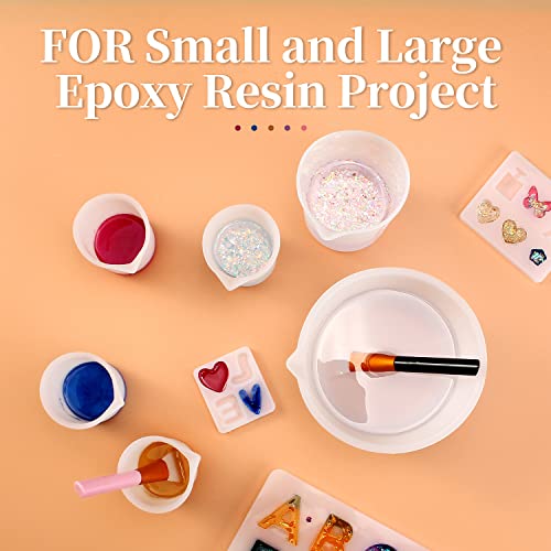 Silicone Measuring Cups Tool Kit,600ml&250ml&100ml Thickening&Polishing Silicone Mixing Cups with 2PCS Silicone Brushes for Mixing Resin,Silicone Cups for Epoxy Resin Mixing,Easy Clean