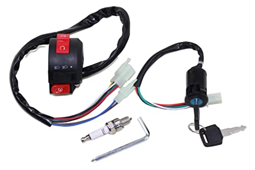 Trkimal Ignition Switch Key 3 Function Left Starter Switch + Spark Plug Assembly for 50cc 70cc 90cc 110cc 125cc 150cc TaoTao SUNL Chinese ATV Quad 4 Wheeler Apollo Dirt Bike Scooter Parts
