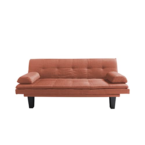 Morhome Futon Bed,63.4β Convertible Sleeper Tapered Wood Legs,Small Splitback Sofa for Living Room,Bedroom,Orange