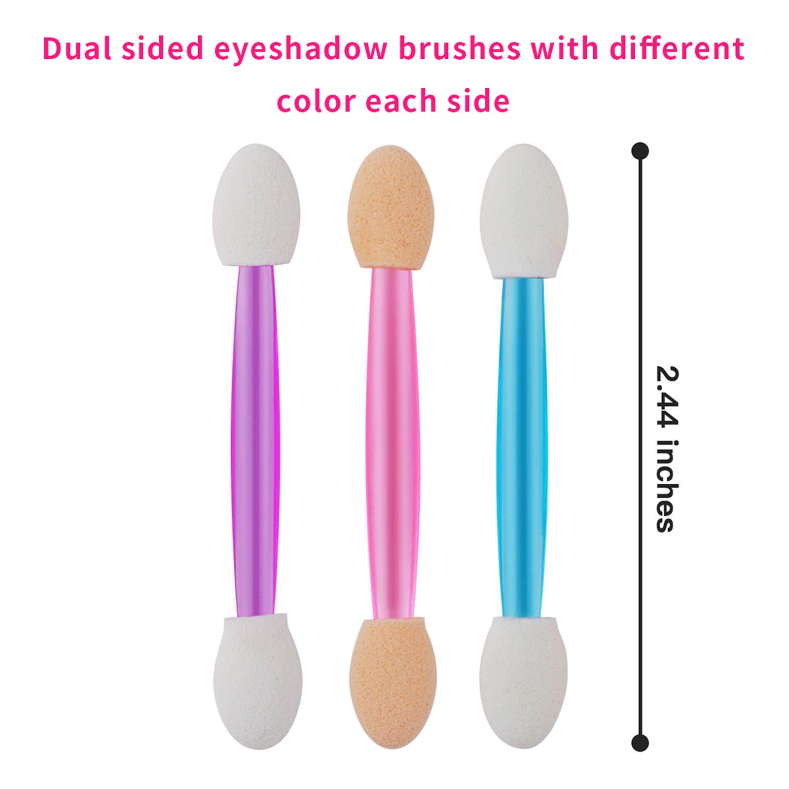 Cuttte 60PCS Disposable Dual Sides Eye Shadow Sponge Applicators, 3 Colors Eyeshadow Brushes Makeup Applicator (Pink, Purple, Blue)