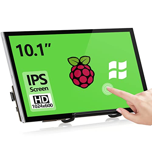 HAMTYSAN Raspberry Pi Screen, 10.1 Inch Touchscreen Monitor 1024x600 Small HDMI Monitor w/Stand, IPS LDC Screen Display for Raspberry Pi 400/4/3/2/Zero/B/B+ Jetson Nano Win11/10/8/7