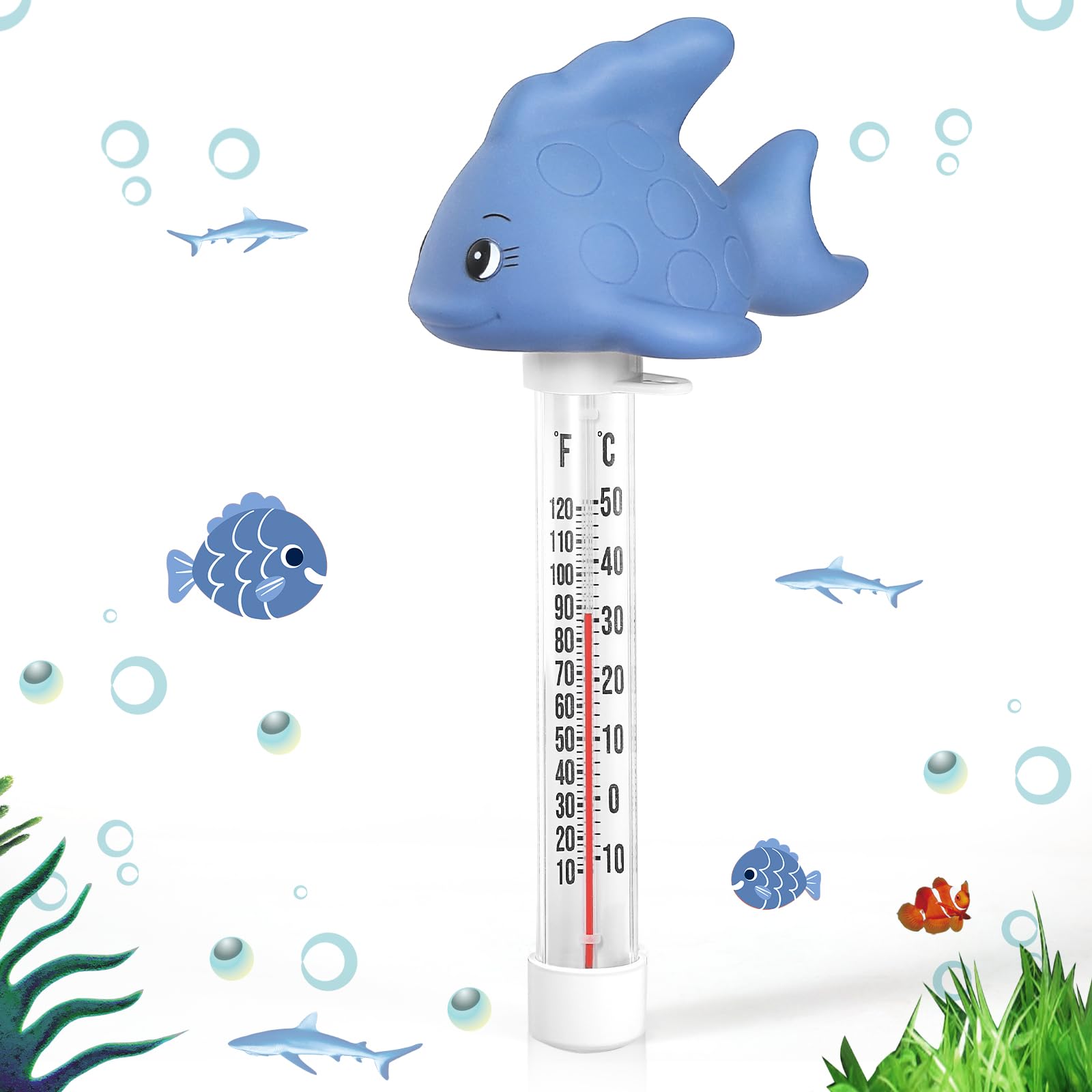 Floating Pool Thermometer, Pool Temperature Thermometer for Cold Plunge, Large Display, Easy to Read, Shatter Resistant, for Outdoor & Indoor Swimming Pools, Spas, Hot Tubs & Aquariums（(Goldfish)）