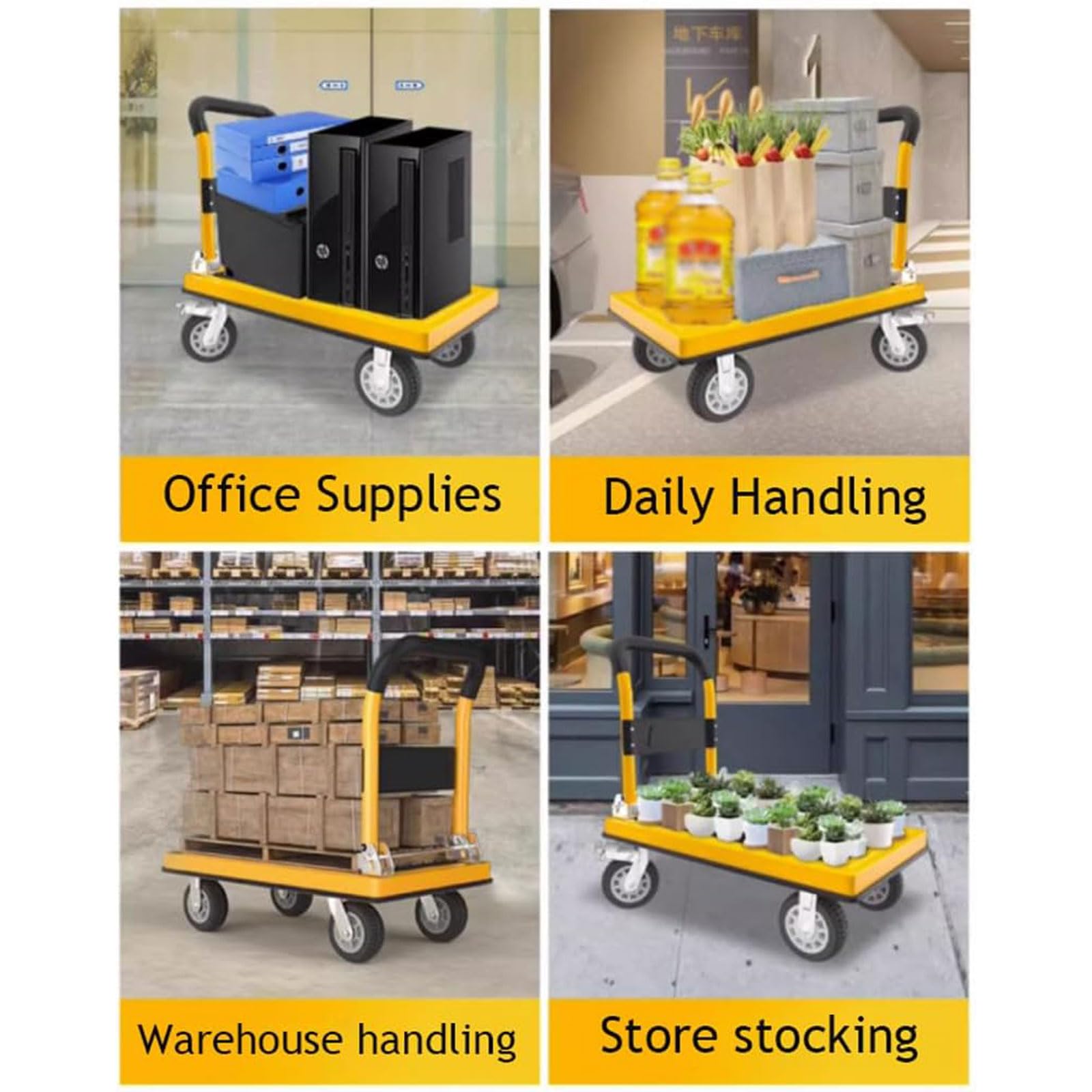 Generic Rolling Flatbed Cart Dolly Folding Platform Trolley Heavy Duty Hand Sack Truck Transport Truck for Loading and Storage,Hold Up to 330 Lbs (Green)