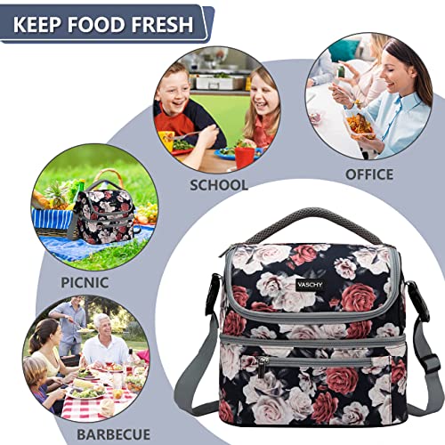 VASCHY Lunch Bag for Women, Insulated Lunch Box Leak-proof Cooler Bag in Dual Compartment Lunch Tote for Work 14 Cans Rose