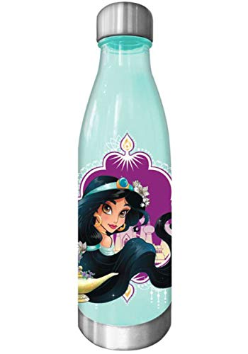 Silver Buffalo Disney Princess Jasmine Plastic Curved Bottle with Screw Top, 20-ounces, turquoise
