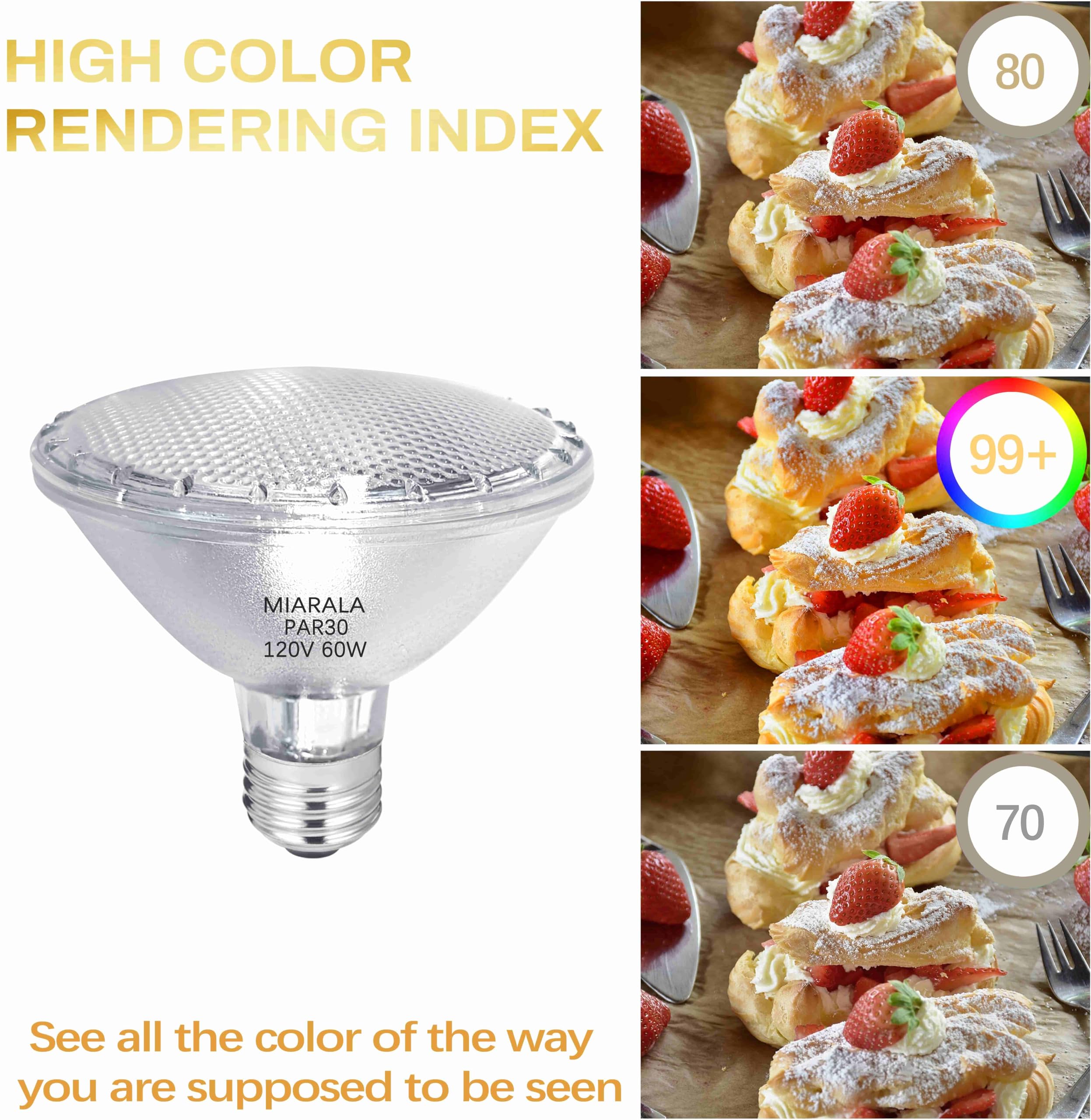 MIARALA PAR30 Short Neck, 6-Pack PAR30 Halogen Flood Light Bulbs 60W 120V, PAR30 Halogen Light Bulbs with E26 Base Dimmable CRI100, Warm White, YX-PAR30-60WS-02US