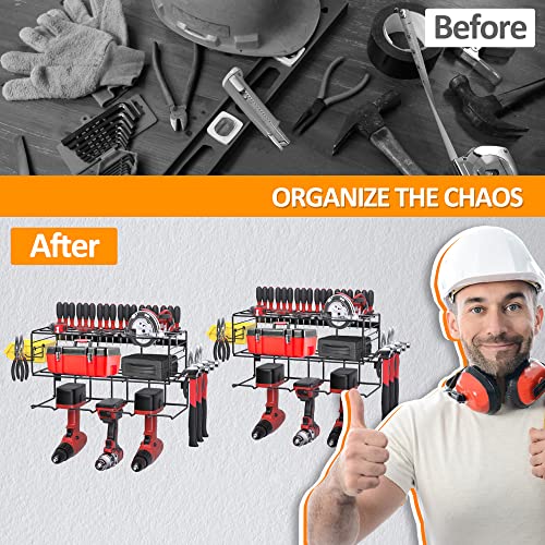 Power Tool Organizer, Metal Wall-Mounted Drill Holder, Storage Rack for Cordless Drill, Tool Organizers and Storage, Heavy Duty & Removable Design