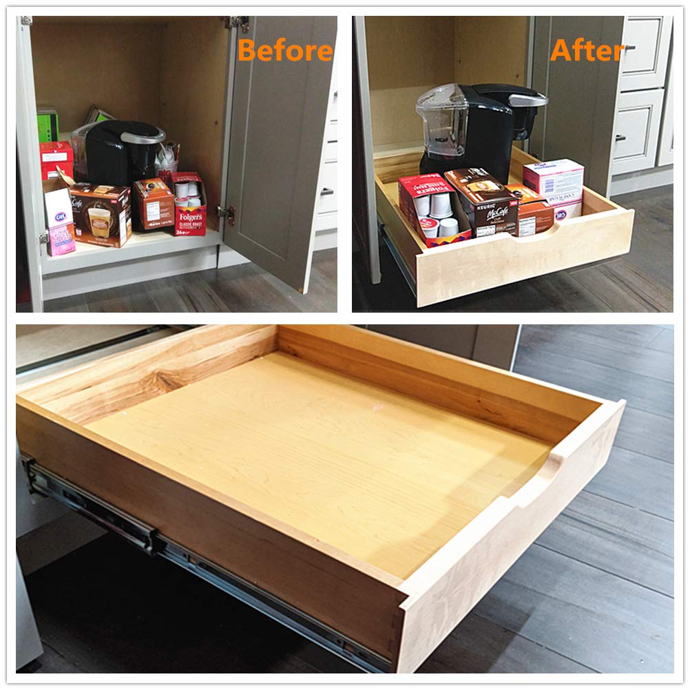 ELYSIAN 20'' Bottom Mount Soft Close Drawer Fully Assembled Wooden Drawer Organizer, Pull Out Under Cabinet Sliding Shelf Kitchen Pull Out Organizer Drawer Roll Out Wood Storage Cooking utensil drawer
