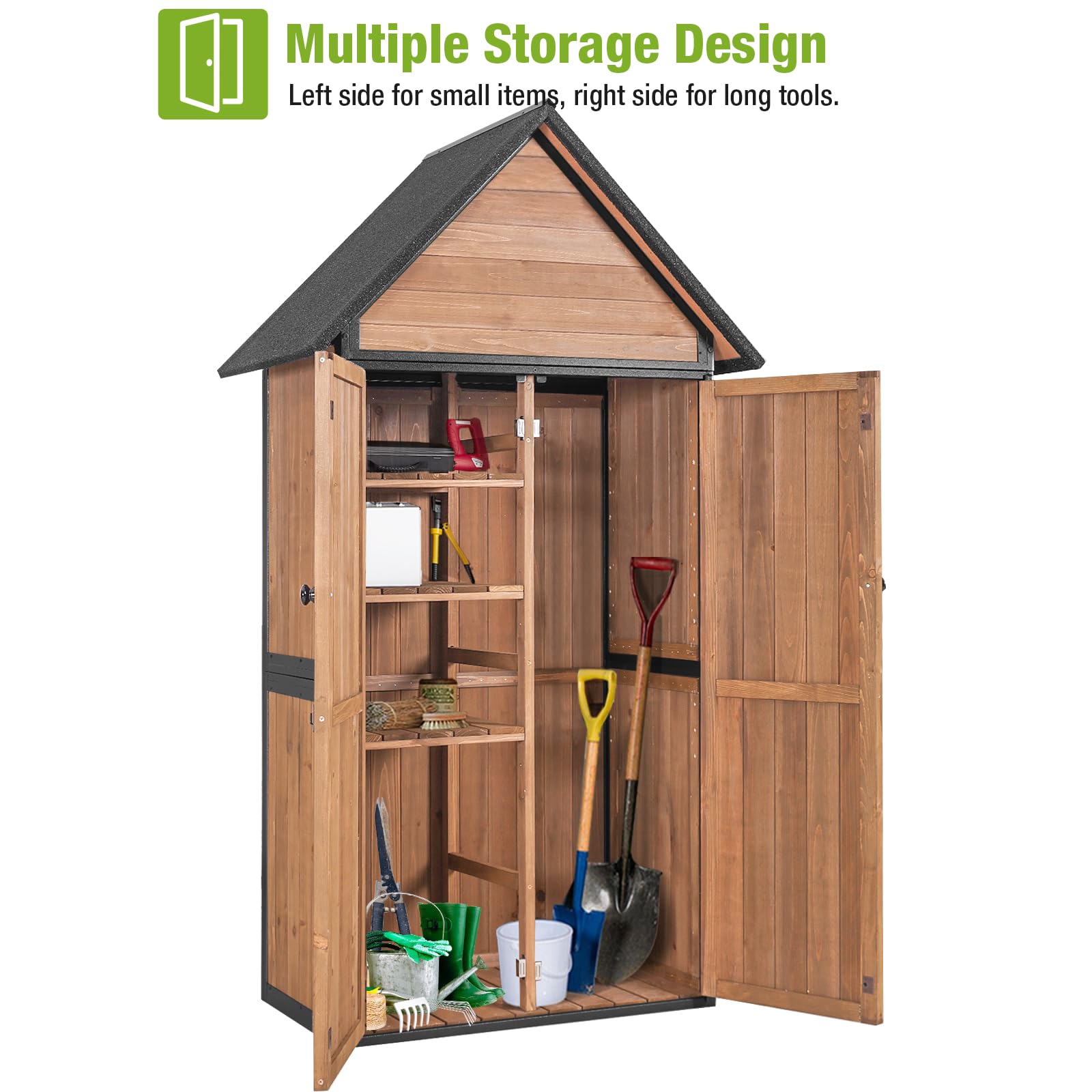 GUTINNEEN Shed Outdoor Storage Upgraded with Durable Metal Frame Garden Shed Tool Storage Cabinet with Wooden Floor Adjustable Shelfs 2.5 x 1.4FT (Brown)