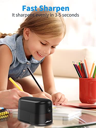 JARLINK Electric Pencil Sharpener, Heavy Duty Pencil Sharpeners for 6-8mm No.2/Colored Pencils, Wall Industrial Pencil Sharpener with Stronger Helical Blade in Classroom/Office/Home (Black)