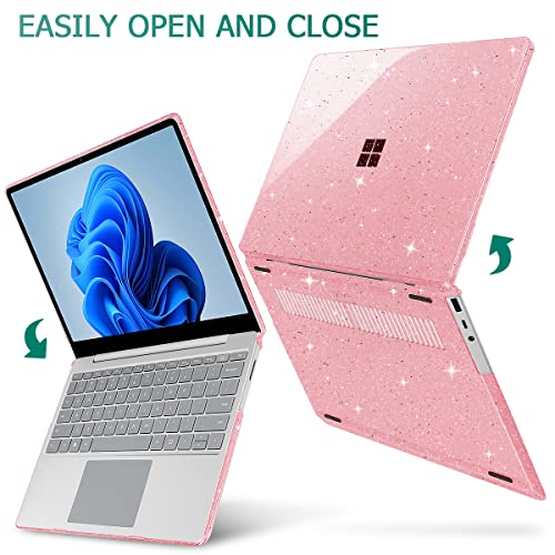 Lepeoac Compatible with 12.4 inch Microsoft Surface Laptop Go2 Go1 Models: 1943 2013(2020 2022 Release, Plastic Hard Shell Case with Keyboard Cover & Screen Protector, Sparkly Clear