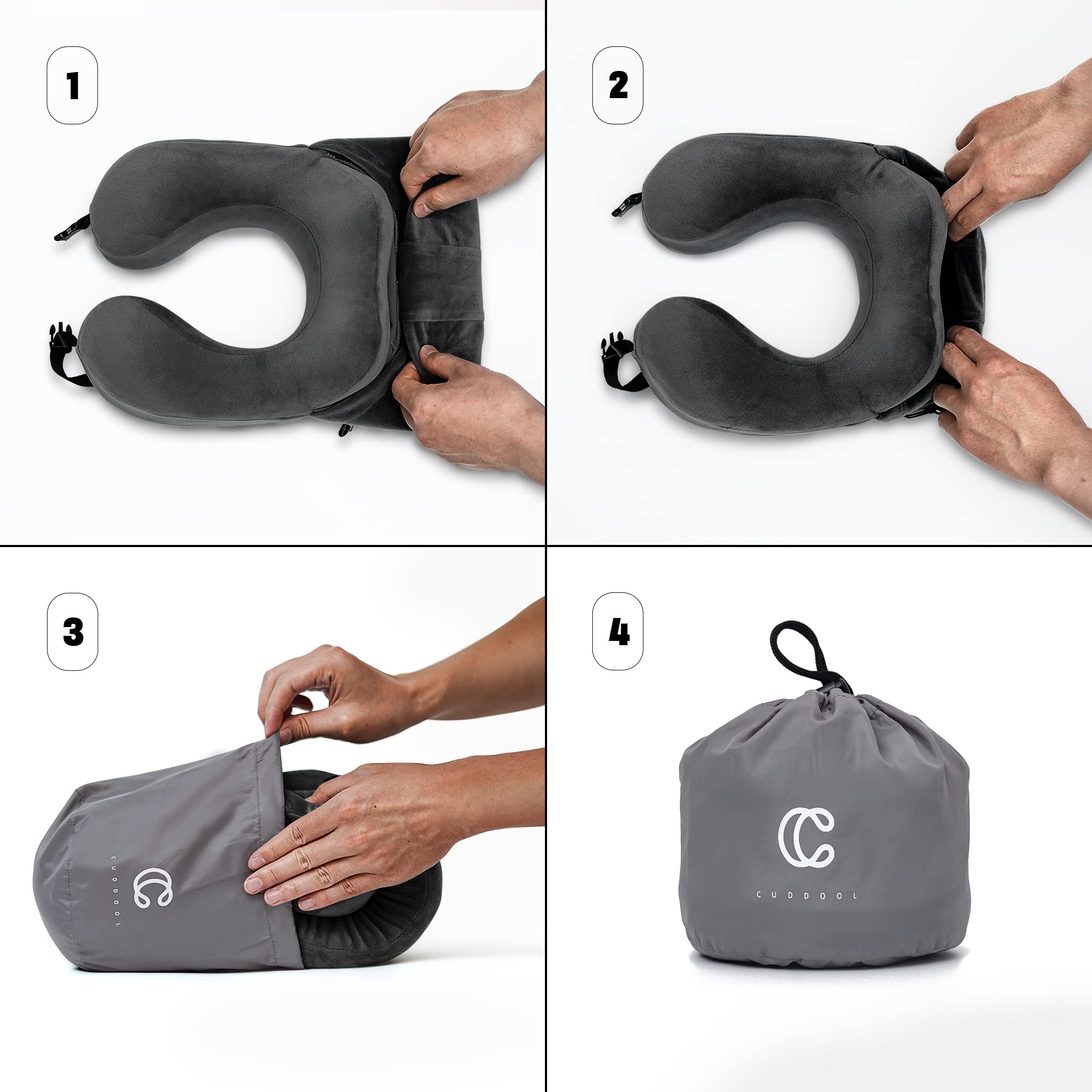 Cuddool Hoodie Travel Neck Pillow - Memory Foam Neck Pillow Head Chin Support Airplane, Car, Office & Home Sleep Rest Traveling Pillow(Black,M)