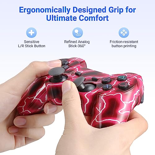 Powerextra Pro PS-3 Wireless Controller for Play-Station 3 with High Performance Upgraded Joystick Rechargeable Battery Double Shock for PS-3(Lightning + Galaxy)