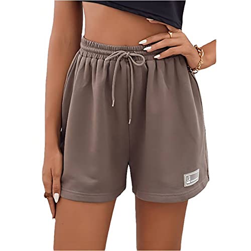 EUISVI Women's Summer Casual Drawstring Waist Sweat Shorts Athletic Running Gym Track Shorts with Pockets Brown M