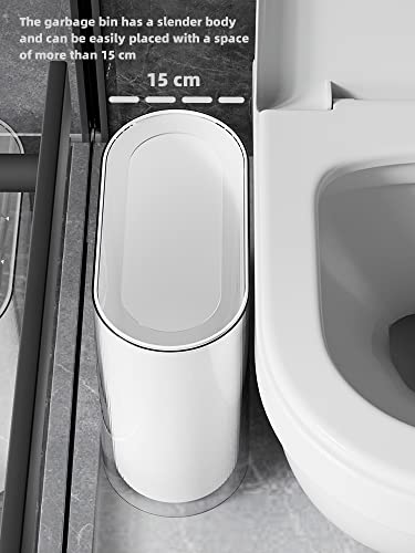 IEEK Small Waste Basket Slim Trash Can 3.2 Gallon/12L Clear and White Garbage Can Rectangle Plastic Wastebaskets Container Bin for Narrow Spaces Office,Bathroom, Bedroom,Kitchen,Living Room,Study