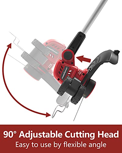 PowerSmart 20V Li-Ion Cordless String Trimmer, One Battery-Auto Feed Thread Trimmer, 12 INCH Cutting Diameter, Height Adjustable Cordless Edger Trimmer Included A Fast Charger and Two Battery