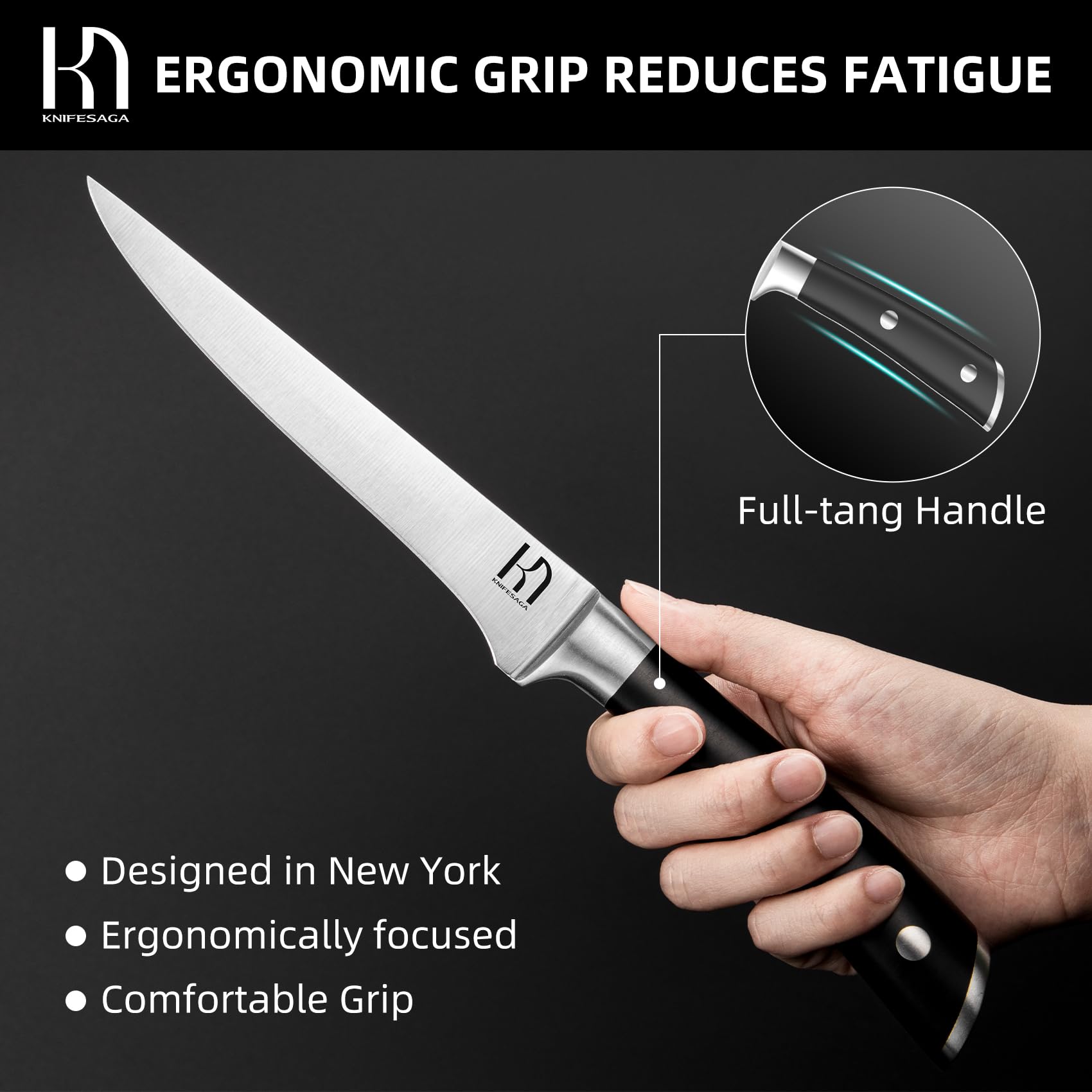 KnifeSaga Boning Knife 6 inch for kitchen, Japanese Razor Sharp Fillet Knife High Carbon Stainless Steel, Professional Meat Cutting Knife with Ergonomic Handle, Time-saving Deboning Knife