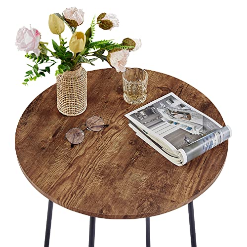 VECELO Small Bar Table and Chairs, Round Bistro Sets with 2 barstools, 3-Piece Pub Dining Furniture, Counter Height Wood Top for Breakfast Dinner Coffee Nap Conference, Easy Assembly, Rustic Brown